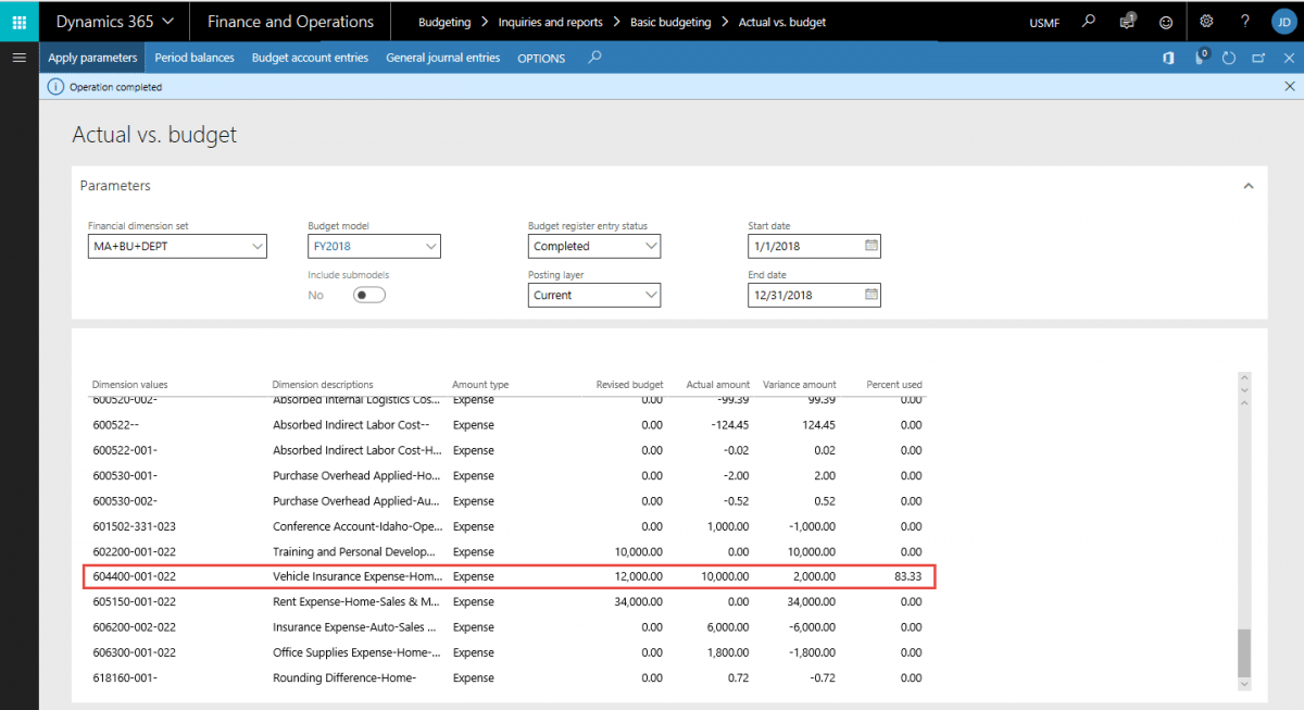 D365 Finance and Operations Budgeting
