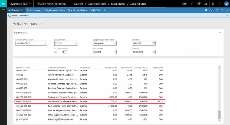 D365 Finance and Operations Budgeting